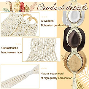 Tondiamo 3 Pieces Boho Hat Hangers Macrame Hat Organizer Wall Hanging Cowboy Hat Rack Decorative Hand Weaving Hat Holder Organizer for Wide Brim and Fedoras Sun Hat Baseball Caps Display, 3 Styles