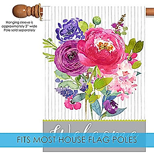 Toland Home Garden 1012531 Painted Petals Welcome Spring Flag 28x40 Inch Double Sided Spring Garden Flag for Outdoor House Flower Flag Yard Decoration