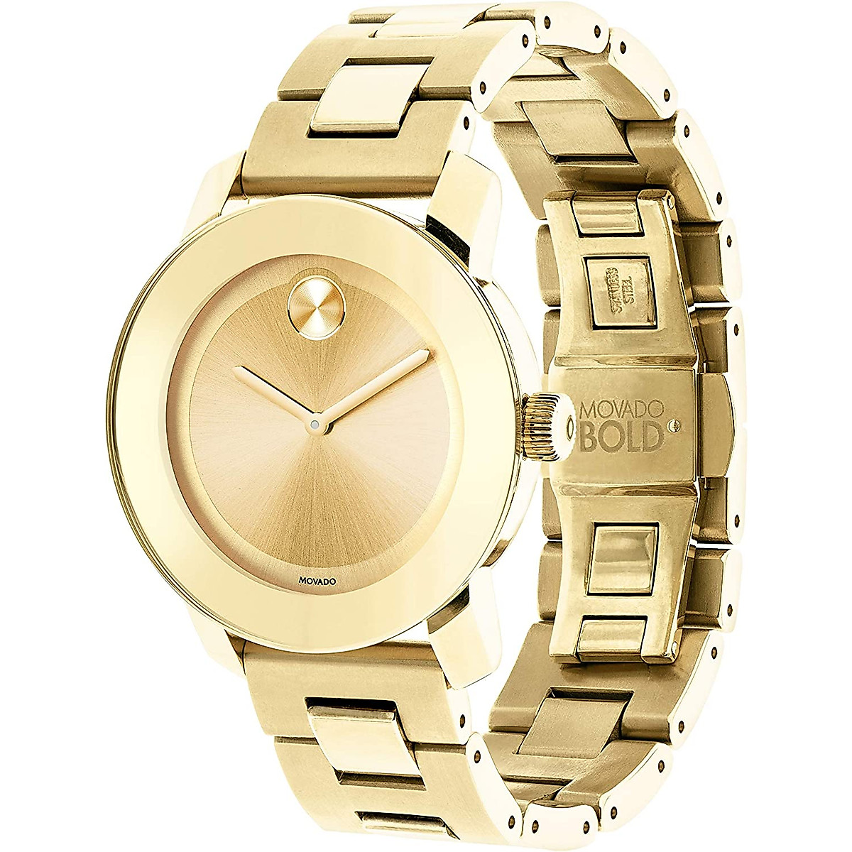 Movado Women's BOLD Iconic Metal Yellow Gold Watch with a Flat Dot Sunray Dial, Gold (Model 3600085)