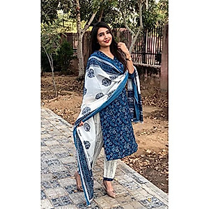 KLOSIA Women's Rayon Kurta Palazzo With Dupatta Set X-Large Indigo Blue