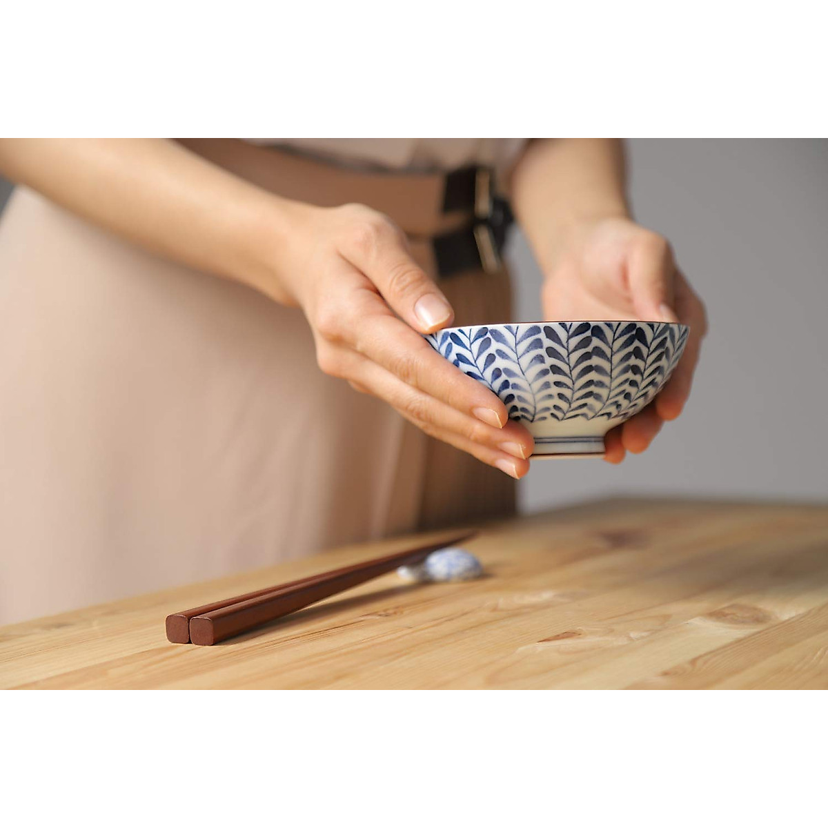 Mino Ware Japanese Pottery Set - Traditional Japanese Rice Bowls - Blue and White Asian Bowls - Hand Painted Bowls - Premium Japanese Ceramic - 5 pieces Japanese Soup Bowl Set