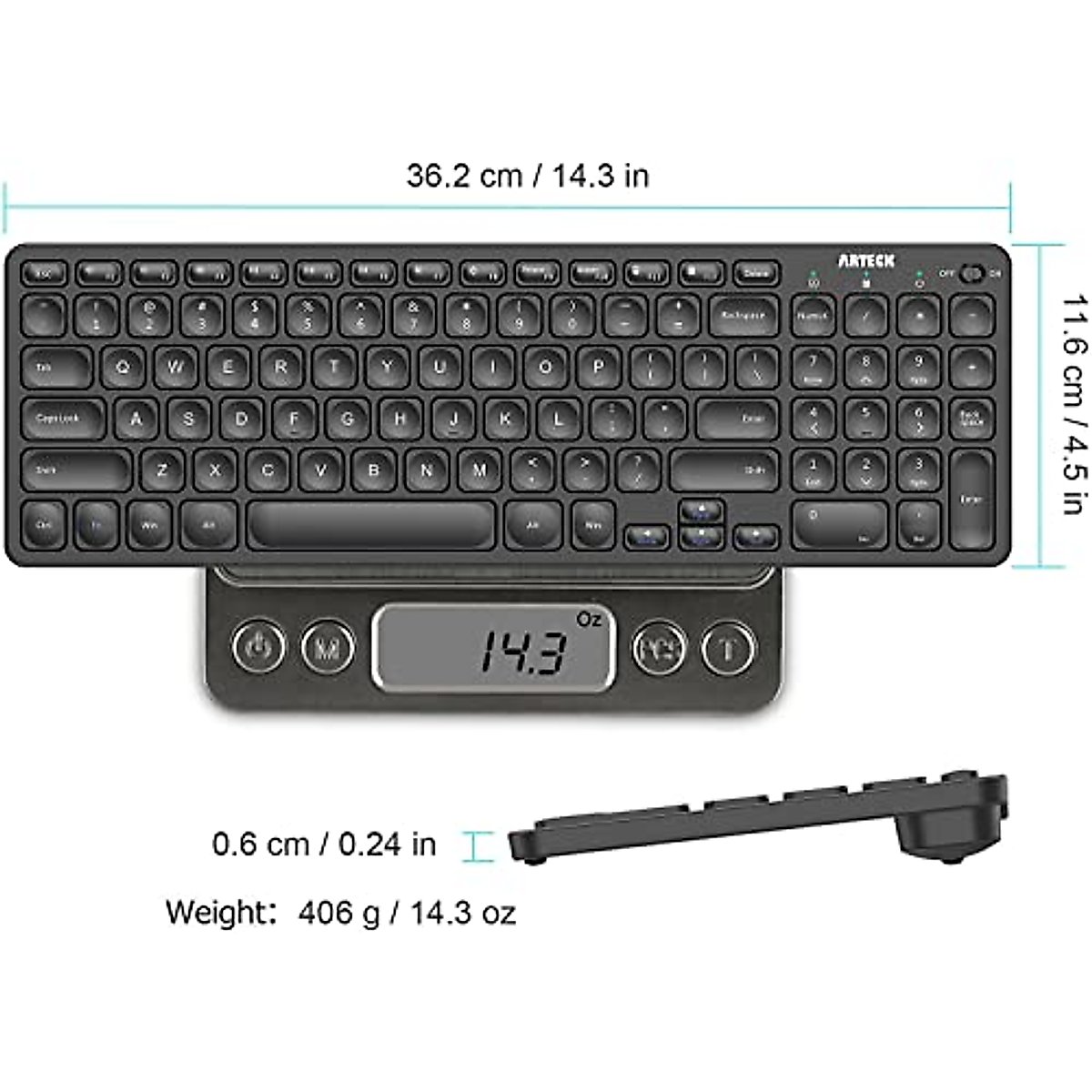 Arteck 2.4G Wireless Keyboard Ultra Slim Full Size Keyboard with Numeric Keypad and Media Hotkey for Computer/Desktop/PC/Laptop/Surface/Smart TV and Windows 10/8/ 7 Built-in Rechargeable Battery