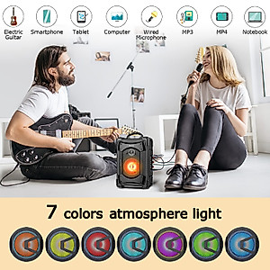 IRUYEE Portable Karaoke Machine Bluetooth Speaker with Microphone,Audio Recording for Indoors & Outdoor,PA System Bluetooth Subwoofer Heavy Bass with FM Radio,Supports TF Card/USB Playback,Black