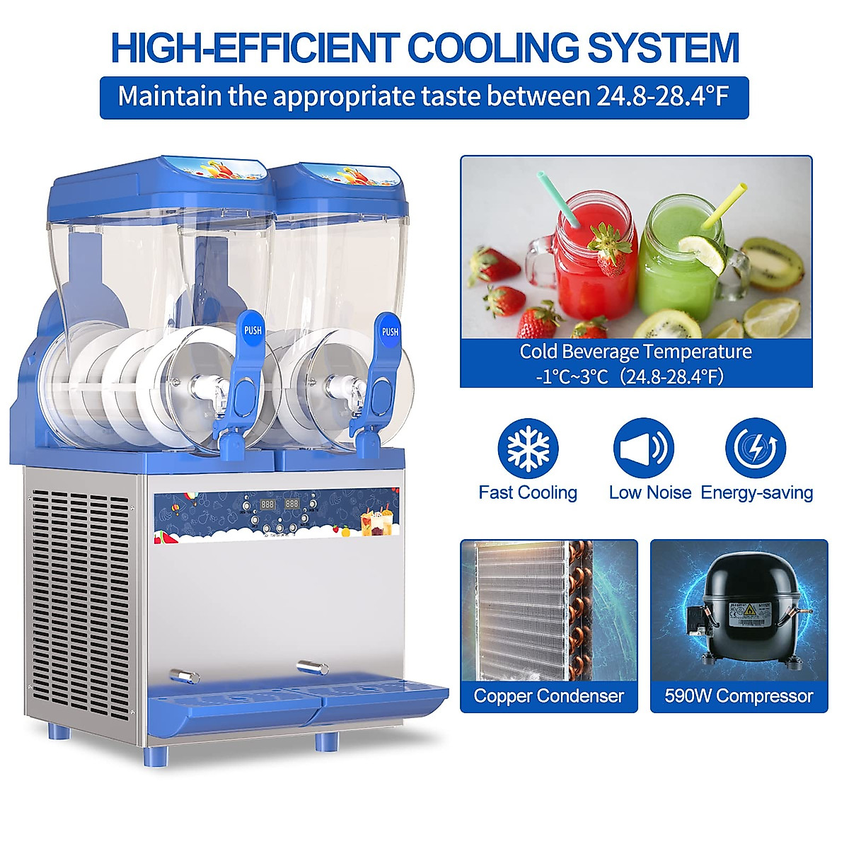 BZD Commercial Slushie Machine - 1000W 30L Tanks Commercial 110V Slushy Maker Machine 304 Stainless Steel Margarita Machines Efficient Cooling The Ideal Slushie Machine for Bars Cafes Restaurants