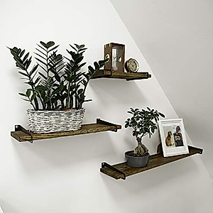 Holtaz Rustic Natural Wood Wall Storage Shelves with Metal Mount Floating Shelves Wall Mounted for Bedroom, Living Room, Bathroom, Kitchen, Office and More , Wall Shelf