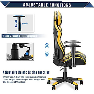 Soontrans Rocking Gaming Chair,PC Computer Chair,Home Office Chair,Racing Chair with Adjustable Recliner and Armrest with Headrest Lumbar Pillow Support (Yellow)