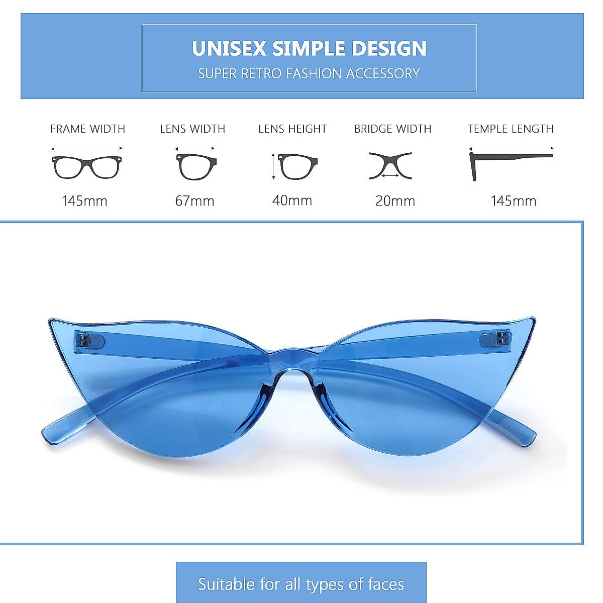 OLINOWL Cat Eye Rimless Sunglasses Oversized One Piece Colored Transparent Eyewear Retro Eyeglasses for Women Men