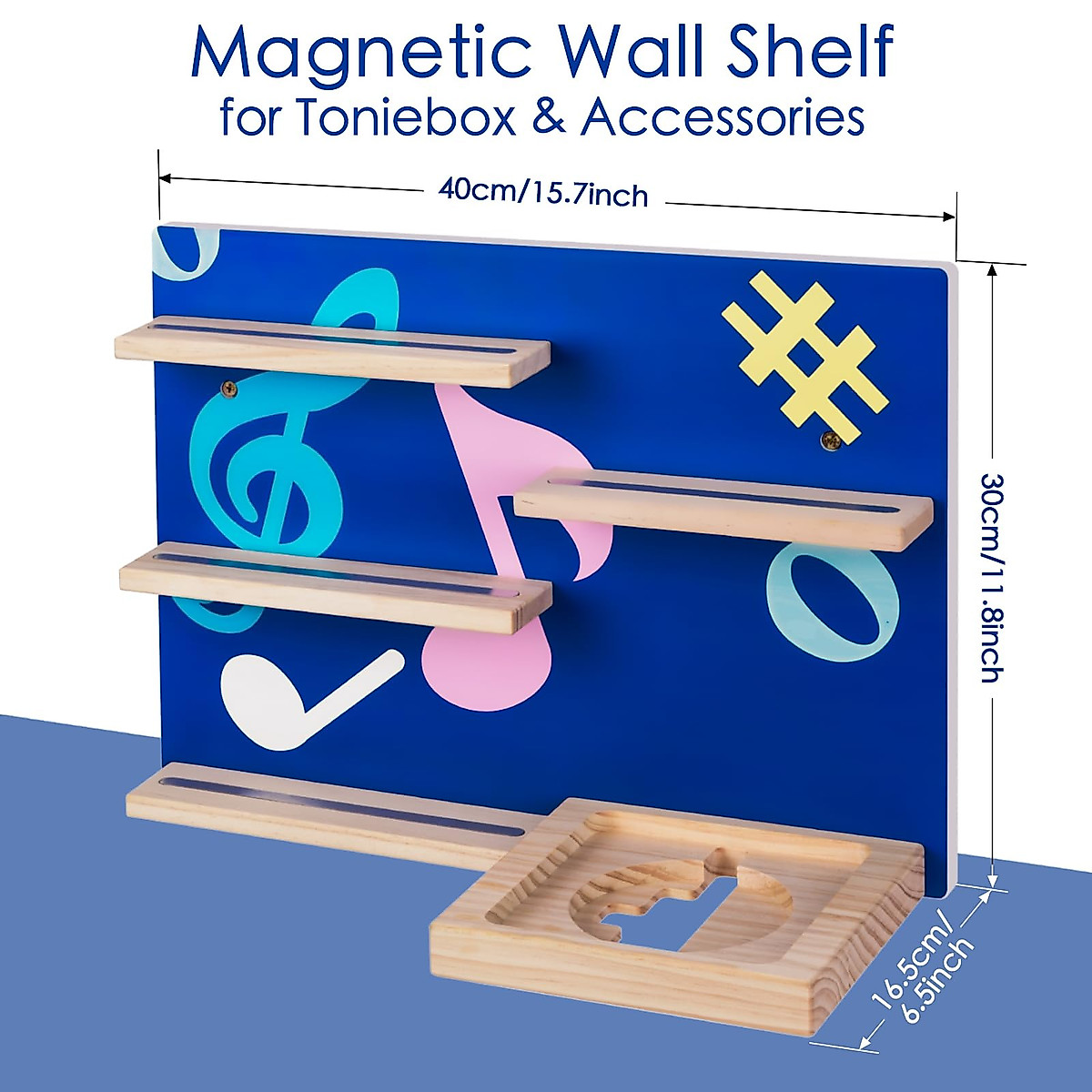 Magnetic Wall Shelf for Toniebox, Charging Station, and Tonies Characters (Square-Music)