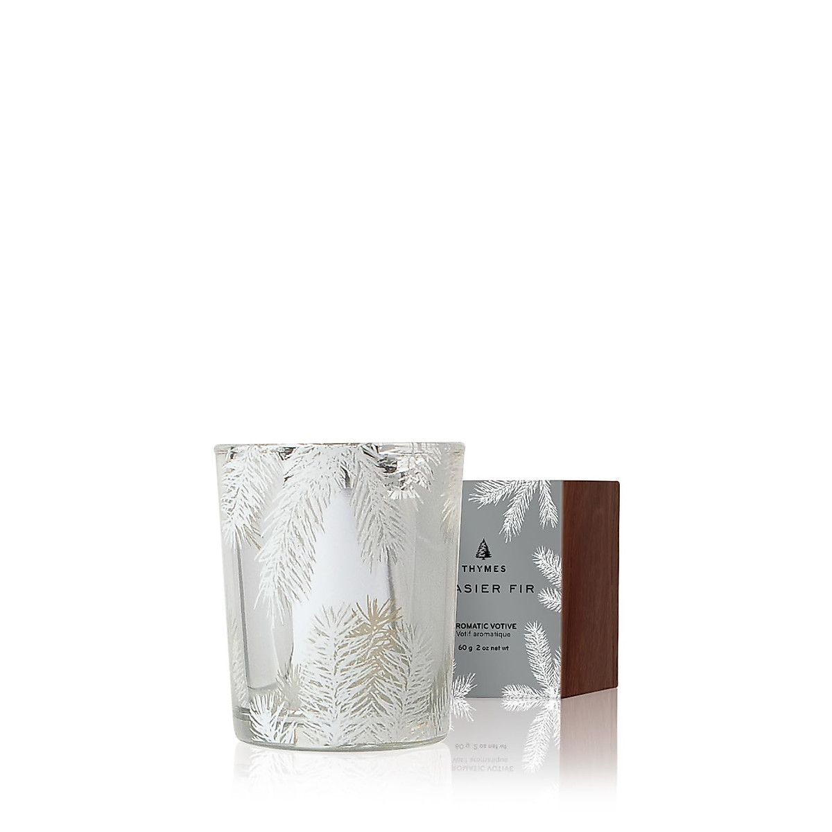 Thymes Frasier Fir Candle – Pine Needle Design – Holiday Candles – Scented Candle – Notes of Crisp Siberian Fir, Cedarwood & Sandalwood – Luxury Home Fragrance – Silver Votive Candle (Statement, 2 oz)