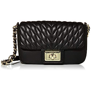 Karl Lagerfeld Paris womens Agyness Quilted Flap Crossbody, Blk/Gold, One Size US