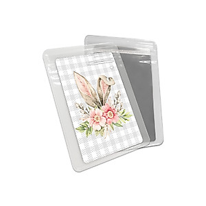 Carosoffe Easter Small Compact Mirror for Purse, Rabbit Ears Pink Spring Flower Gray Plaid Travel Makeup Mirror for Women Men, Rectangular Handheld Compact Pocket Mirror 1 PCS