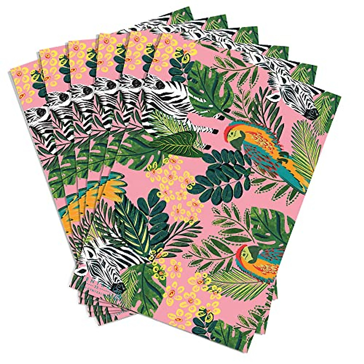 CENTRAL 23 Floral Wrapping Paper - Bird Wrapping Paper - 6 Sheets of Gift Wrap - Tropical Leaves Zebra and Parrot - Pink Green - Comes With Fun Stickers