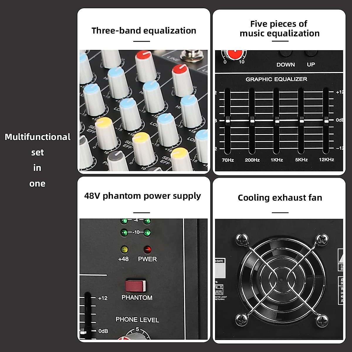 Professional 6 Channel Bluetooth USB Audio Mixer Mixing Console with 2 Handheld Wireless Microphone for Home Studio Recording DJ Network Live Karaoke - Depusheng GM6X