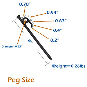 Sutekus Metal Tent Stakes with Reflective Pull Cord Heavy-Duty Forged Steel Tent Pegs Solid Tent Anchors and Camping Spikes for Camping Hiking Outdoors (8"/16PCS)