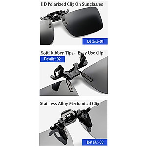 OopsMi Polarized Clip-on Sunglasses 4 PACK Rimless Anti-Glare UV Protection For Prescription Glasses (Black+Blue+Orange+Night Vision)