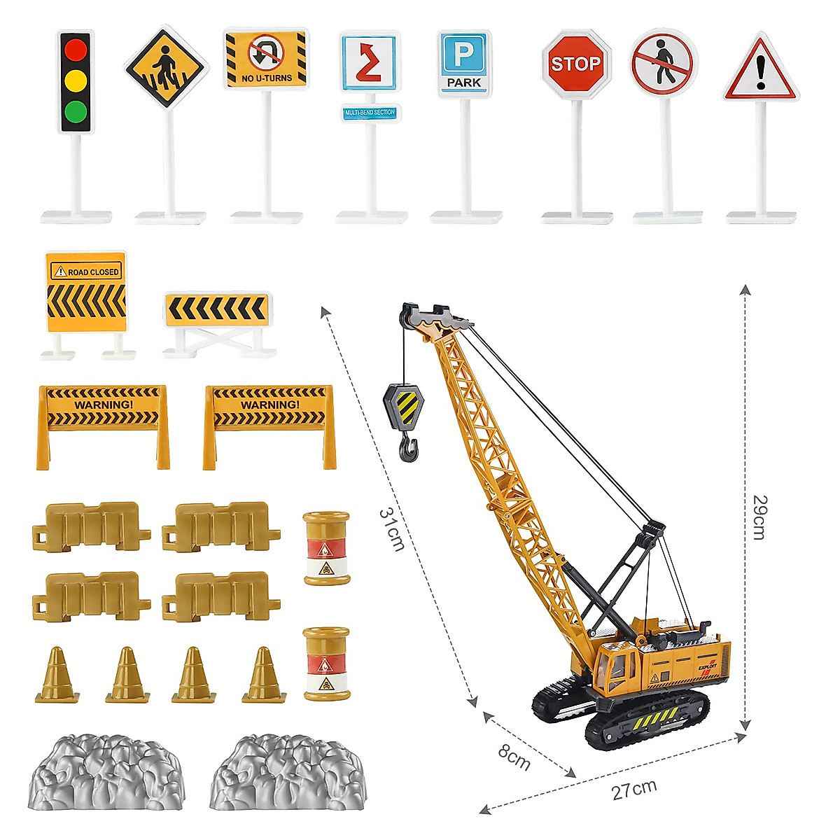 Jenilily 1:55 Scale Die-cast Crane Construction Vehicles Toy Alloy Model Car, Gifts for Kids Boys Toddler 3 4 5 Years Old
