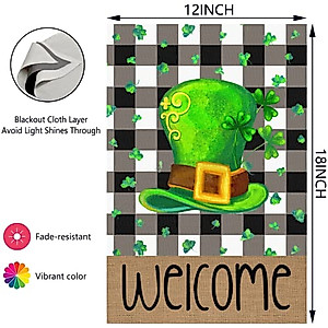 Surfapans Welcome St Patricks Day Garden Flag 12x18 Inch Double Sided Outside Burlap Buffalo Check Plaid Green Hat Shamrock Clover Small Outdoor Yard Flags Porch Home Farmhouse Decoration