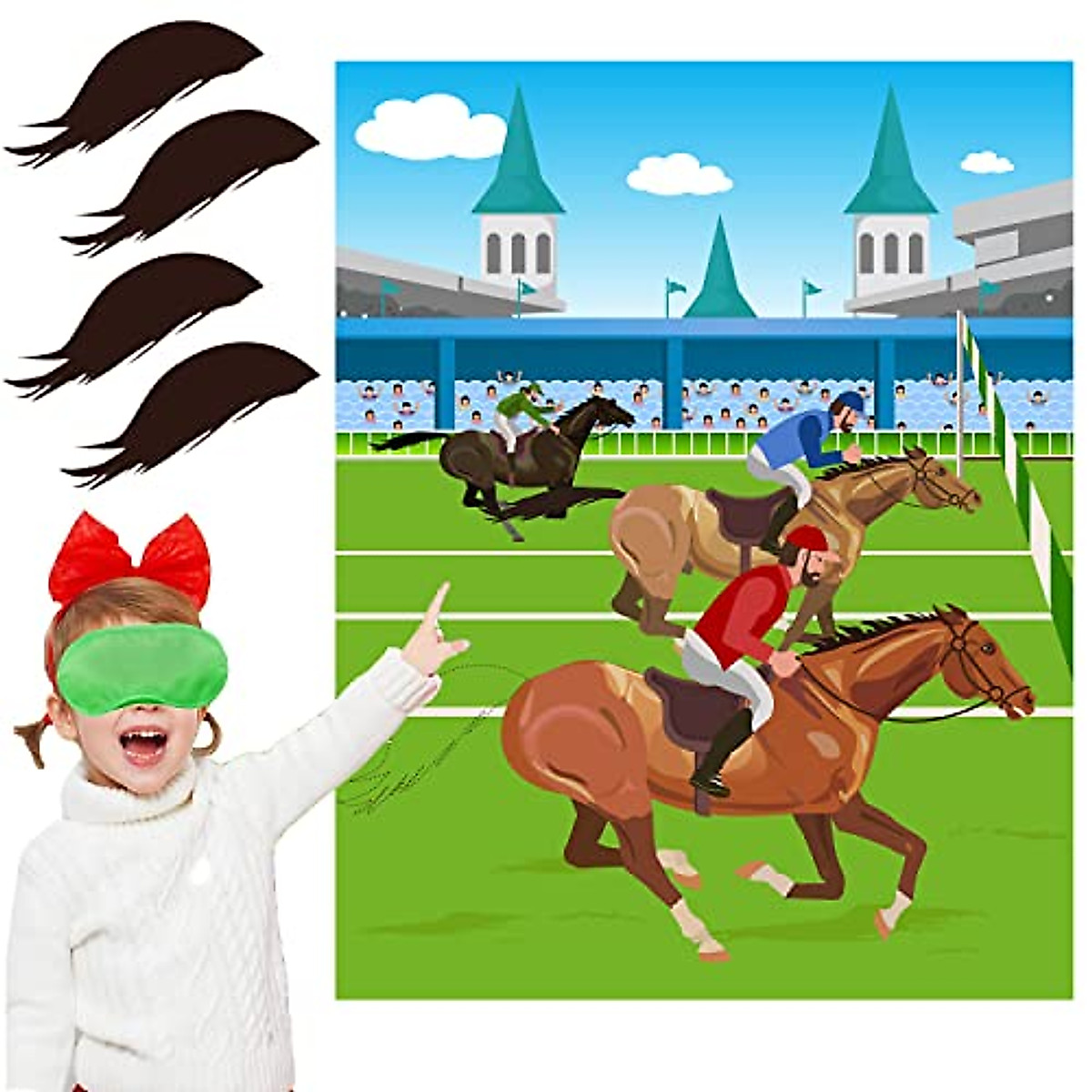 Kentucky Derby Horse Race Party Sticker Game - Pin The Tail on The Horse Poster, Horse Party Game for Kids Birthday Party Favor(24 Tails)