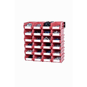 Triton Products 3-220RWS LocBin 26 Piece Wall Storage Unit with 7-3/8 Inch L x 4-1/8 Inch W x 3 Inch H Red Interlocking Poly Bins, 24 CT, Wall Mount Rails 8-3/4 Inch L with Hardware, 2 pk , Blue