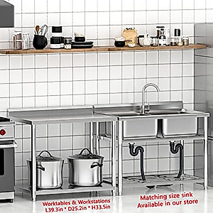 Stainless Steel Table for Prep & Work 40 x 25 Inches, Heavy Duty Commercial Work Table with Undershelf and Backsplash, Metal Prep Table for Outdoor, Indoor, Commercial Restaurant, Kitchen, Cafe, Hotel