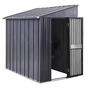 MUPATER 4x8 FT Outdoor Storage Shed with Lockable Door, Metal Lean to Shed Garden Tool Storage Shed House, Storage Shed Kit for Patio, Backyard, Lawn, Grey