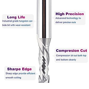 SpeTool Compression Spiral Router Bits UP&Down Cut End Mill 3/8 inch Cutting Diameter with 1/2 inch Shank for CNC Router Woodwork Carving Engraver