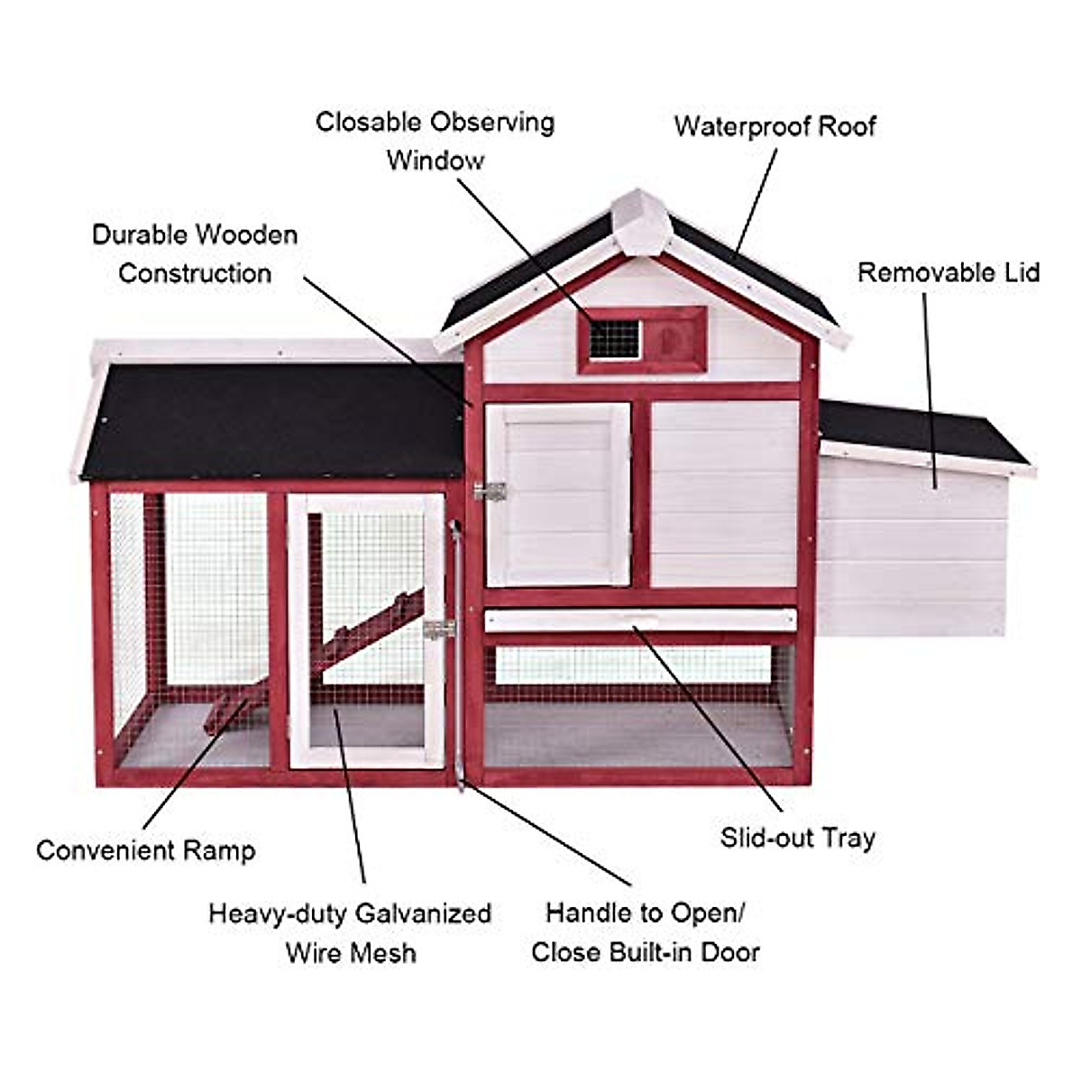 Tangkula 60" Large Rabbit Hutch Wooden White Rabbit Bunny Outdoor Animal Cage Rabbit Hutch House with Black Linoleum Roof