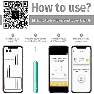 BEBIRD C3 Ear Wax Removal Tool with Ear Camera, Ear Cleaner with 1080P HD Otoscope, 6 LED Light and 4pcs Ear Scoops Replacement Cleaning Kit, Earwax Camera for iOS and Android, Green