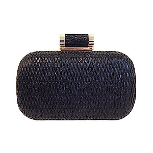JNB Raffia Straw Box Clutch, Black