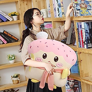 ARELUX Funny Toast Sliced Bread Pillow,Bread Shape Pink Plush Hugging Pillow with Red Scarf,Soft Toast Food Sofa Cushion for Home Decor,Plush Toy Gifts for Kids Birthday