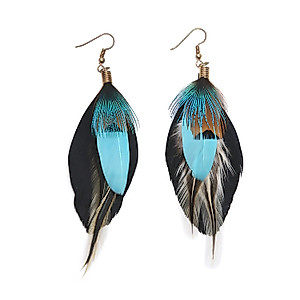 Lureme Bohemian Jewelry Multicolor Drop Shaped Peacock Feather Hook Dangle Earrings (02003508)