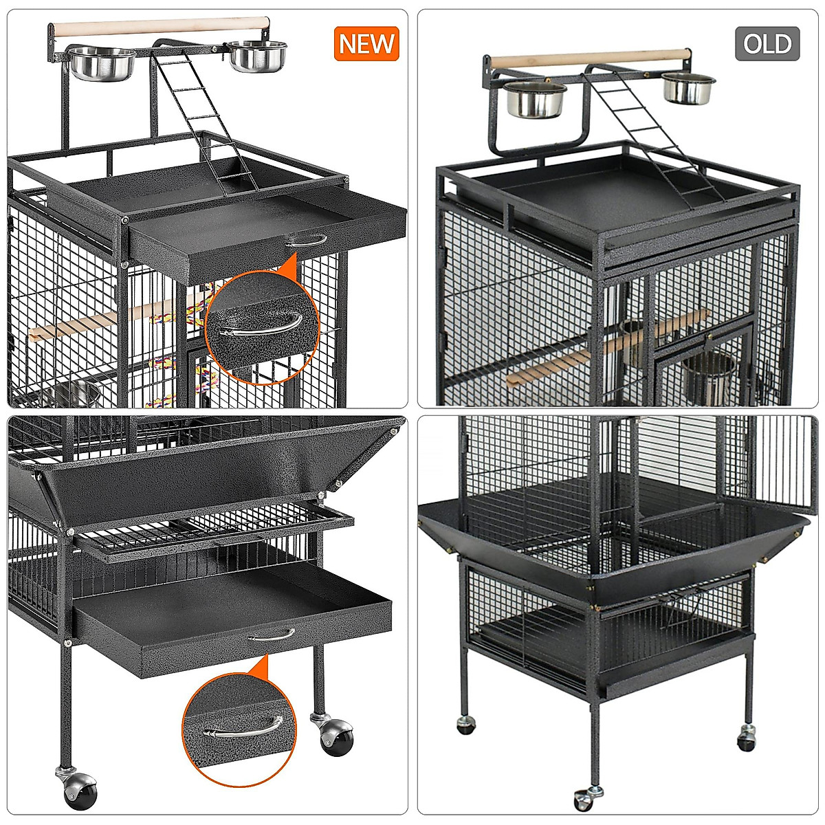 Yaheetech 61-inch Playtop Wrought Iron Large Parrot Bird Cages with Rolling Stand for Cockatiels Amazon Parrot Quaker Conure Parakeet Lovebird Finch Canary Small Medium Parrot Cage Birdcage, Black