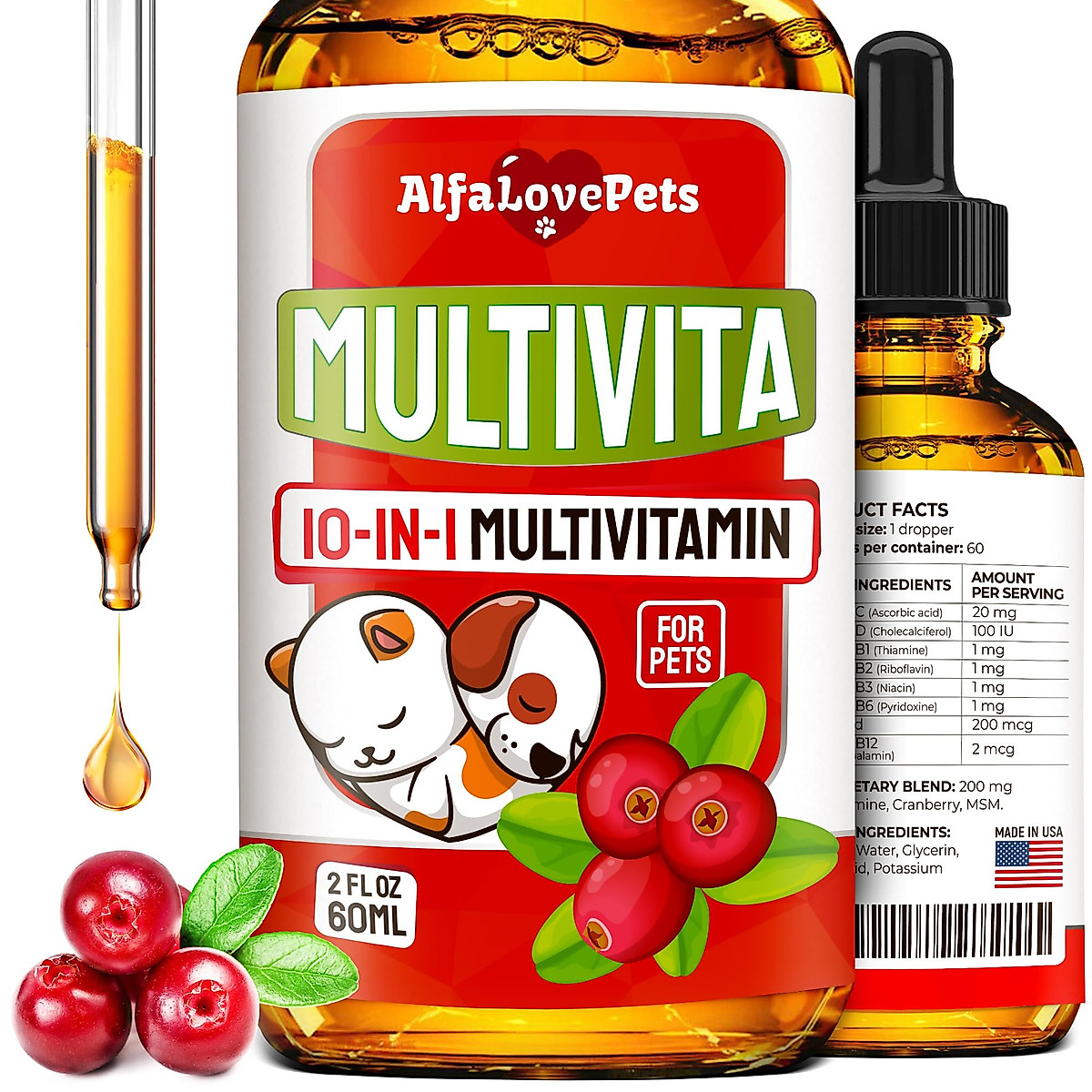 Сat Vitamins for Indoor Cats in Drops – Liquid Multivitamin for Dogs – Dog Multivitamin Liquid Supplement – Cat Multivitamin – Multivitamin for Dogs – Vitamin C for Cats – 2 oz