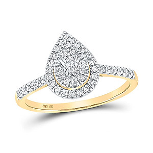 The Diamond Deal 10kt Yellow Gold Womens Round Diamond Teardrop Ring 1/3 Cttw