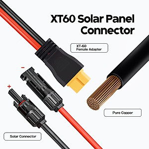 DVUIYYL XT60 Extension Cable Solar Connector XT60 Connector, 12AWG 10Ft, XT60 Connectors to XT60 Adapter Solar Cable for Portable Power Plants and Solar Generators