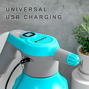 0.5 Gallon/2L Battery Powered Sprayer, T TOVIA Electric Sprayer with Adjustable Mist Nozzle and Extension Nozzle, USB Rechargeable Automatic Spray Bottle for Plants, Household Cleaning