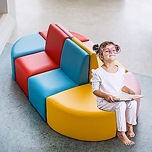 AIIT Kinlife Kids Table and Chair Set - 8PCS Soft Foam & PVC Seating Set Sofa Toddler Stools Colorful Table for Preschool Playroom Classroom Daycare