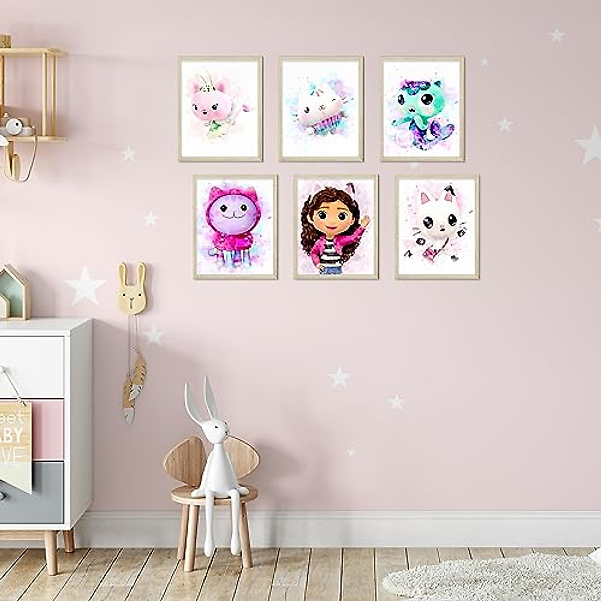BigWigPrints Gabby Dollhouse Poster - Gabby Dollhouse Room Decor, Party Decorations, Birthday Decorations, Girls Bedroom Wall Decor, Kids Room Wall Art, Cartoon Characters - Unframed Set of 6 (8x10")