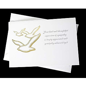 Gappitv Funeral Sympathy Acknowledgements - Set of 25 Thank You Cards - Includes Envelopes - Gold Foil Stamped Going Home Doves
