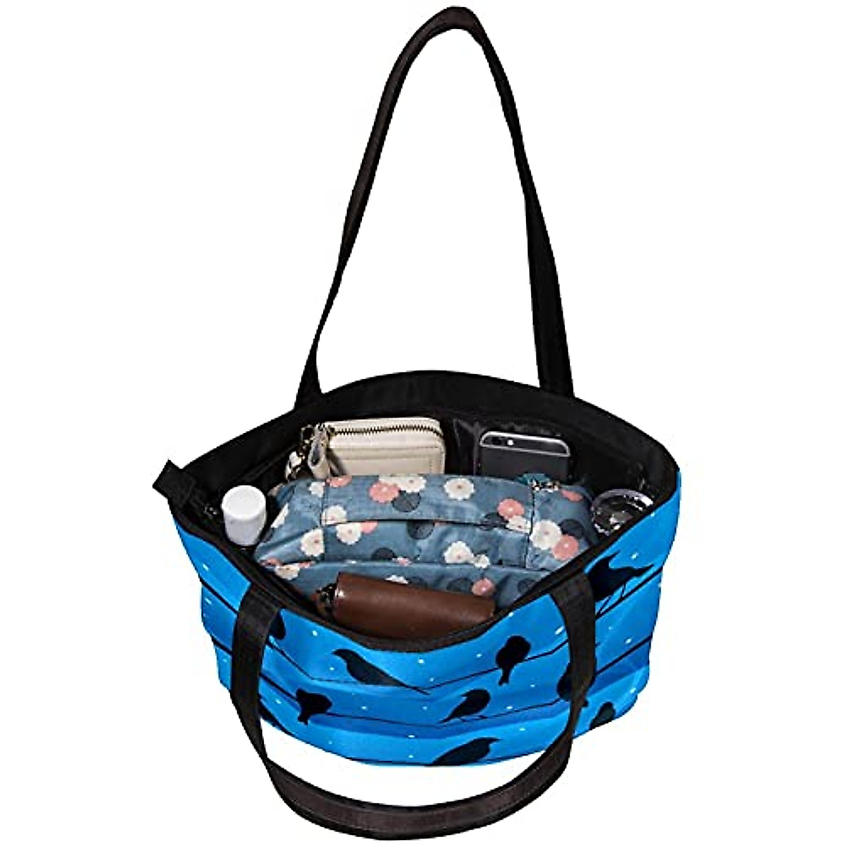 Tote Bag Shoulder Bags Handbags Blue & Blace Birds Satchel Handbags for Women with Inner Pouch