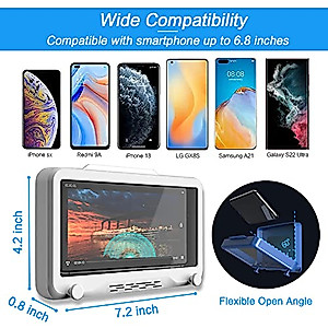 REALHOOK Shower Phone Holder Waterproof Anti-Fog Touch Screen Shower Accessories Wall Mount Phone Holder for Shower Bathroom Mirror Bathtub Kitchen for 4&quot; - 7&quot; Cell Phones 360 Rotating (White)