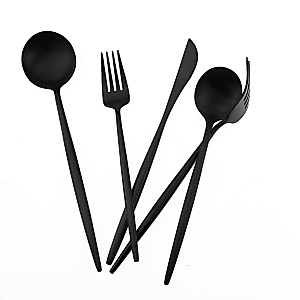 Gugrida 20-Piece 18/10 Stainless Steel Flatware Silverware, Luxury Dinnerware Set Travel Cutlery Tableware Include Knife Fork Spoon Service for 4,Healthy & Eco-Friendly Dishwasher Safe (Black Matte)