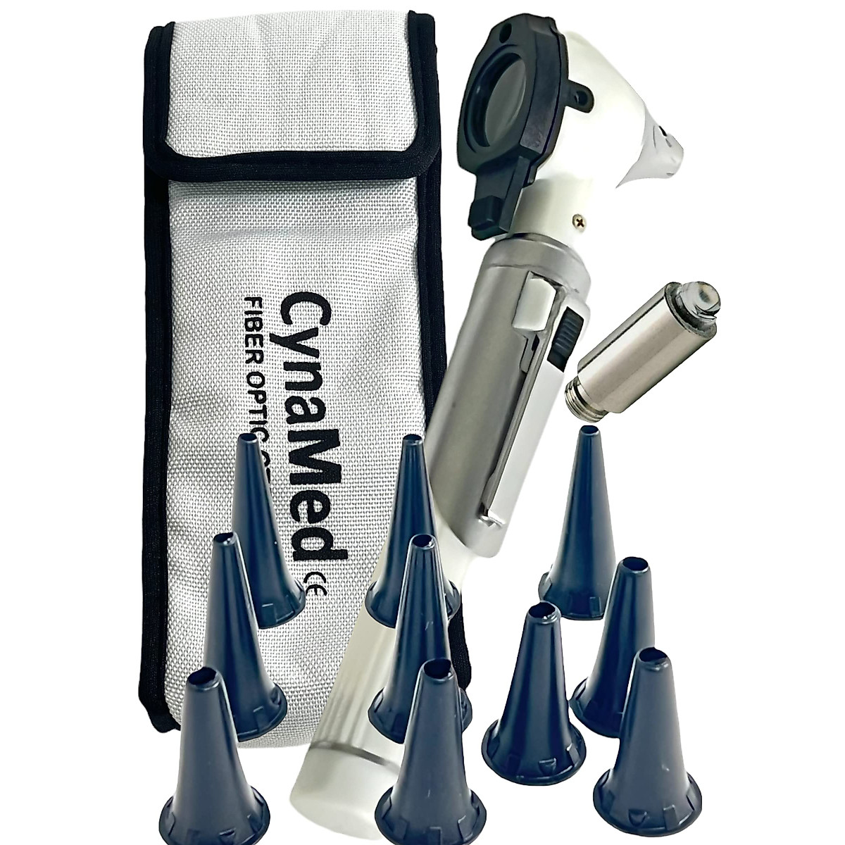 Mini Fiber Optic Otoscope White (Pocket Size) Ent Diagnostic Set with 1 Replacement Bulb Cynamed