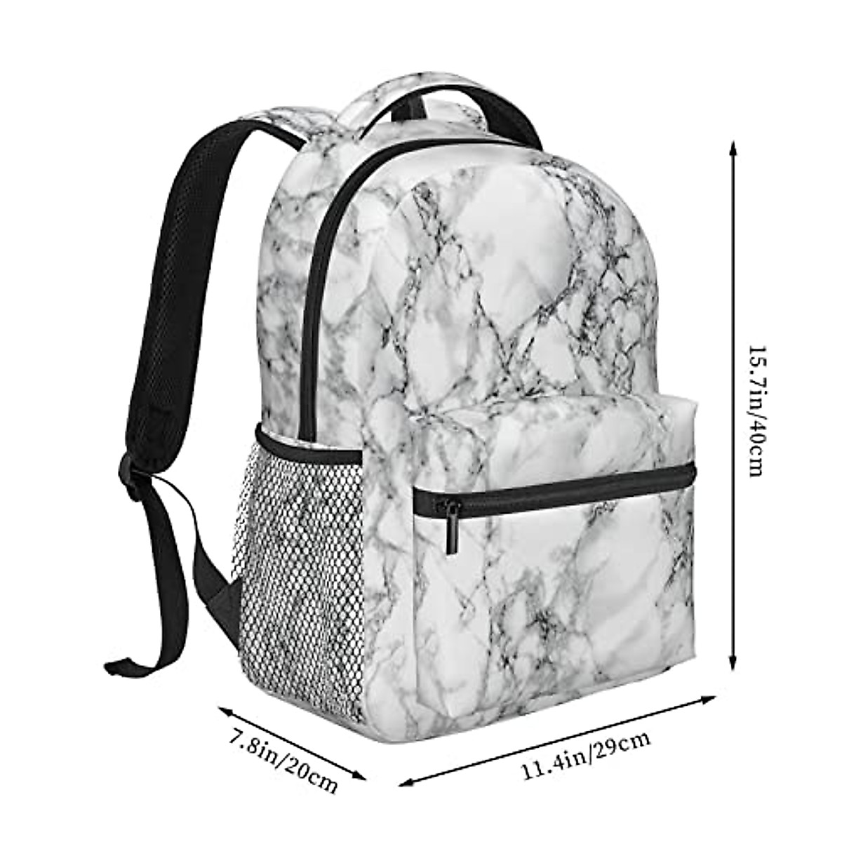 Fiokroo Black And White Marble Backpack School Bag For Students Teens Men Women Laptop Backpacks Travel Daypack Bag With Multiple Pockets