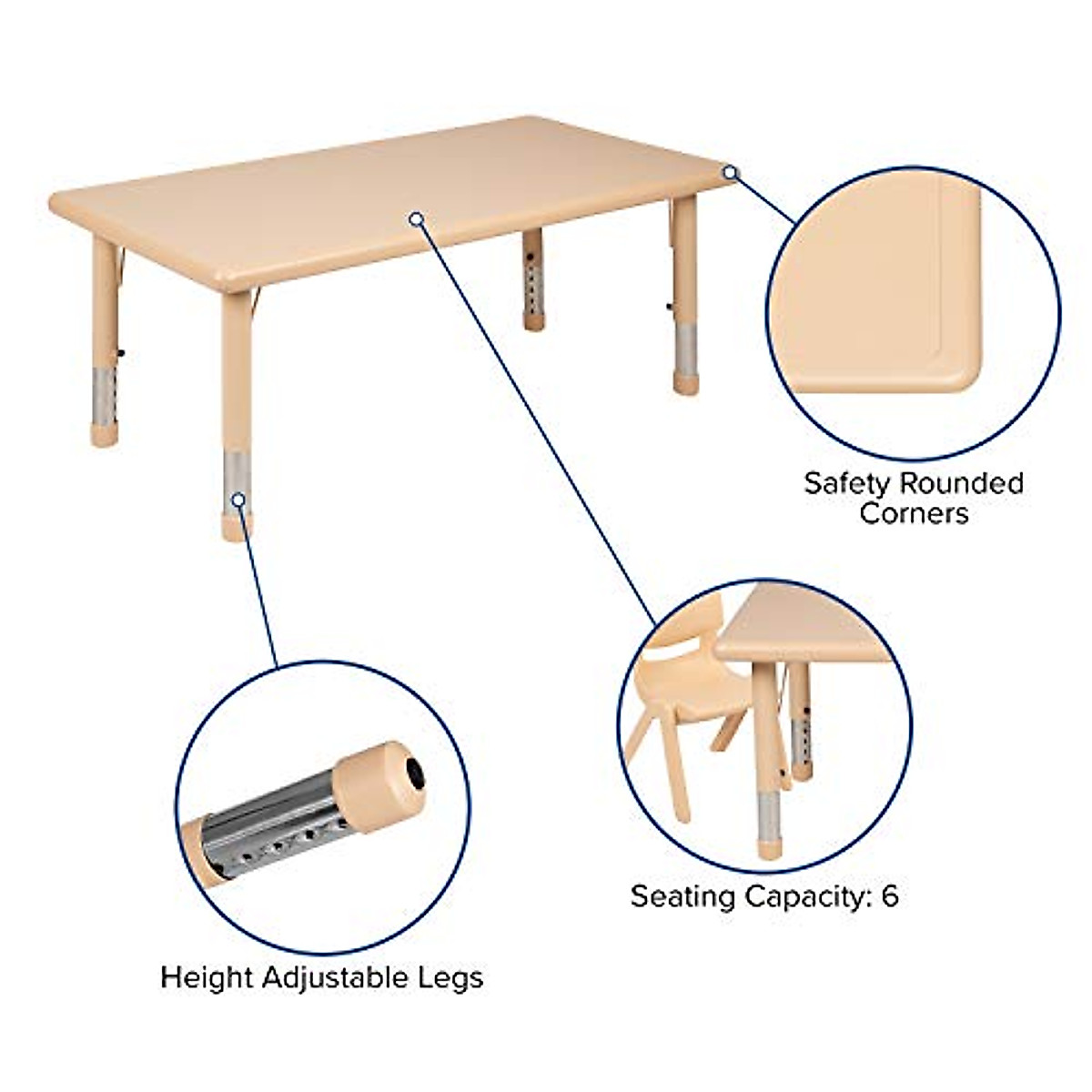 Flash Furniture 24"W x 48"L Rectangular Natural Plastic Height Adjustable Activity Table