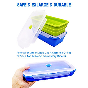 FUSMYE Extra Large Collapsible Silicone Food Storage Containers With Lids, 82.8oz, 2 Pack, XXL Foldable Bento Lunch Box, Big Meal Boxes for Kitchen, Camping, BPA Free