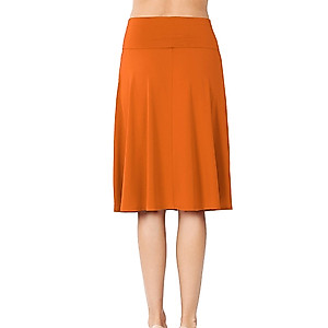 Nolabel 7502 Women's Knee Length A-Line Ruched Flared Skirt with Fold Over Elastic Waist Band Almond, Large