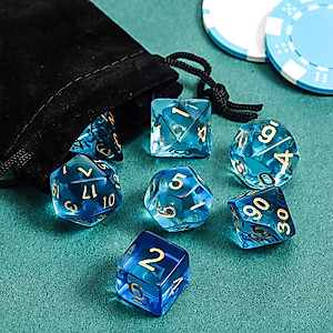 EBOOT 7-Die Polyhedral Dice Compatible with DND Dice Set Dungeons and Dragons with Black Pouch (Transparent Blue)
