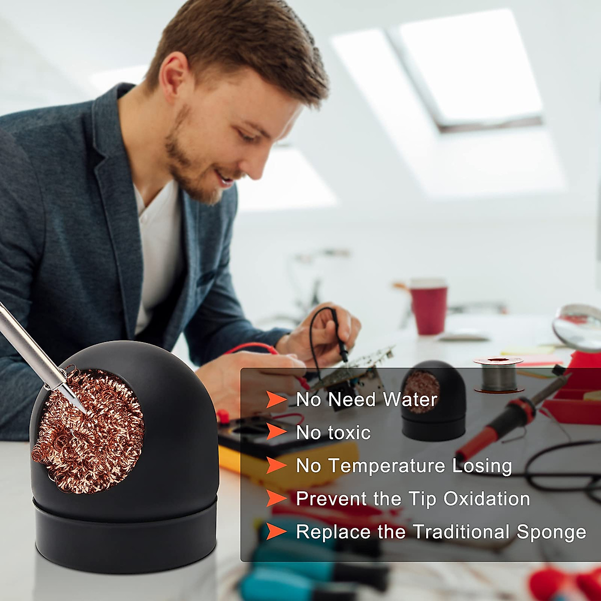 AHIER Solder Tip Cleaner+ Soldering Rosin Flux Paste(0.35 oz / 10 g)+ 60/40 Tin Lead Rosin Core Solder Wire(1.76 oz / 50 g) + 3pcs Replacement Brass Pads, 6 PCS Solder Iron Welding Tool Set