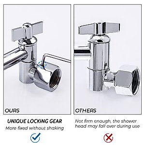 G-Promise Shower Head Extension Arm Solid Brass Adjustable Extender with Lock Joint, Standard 1/2", Rise or Lower Rainfall and Fixed Shower Head, 13" Height/Angle Adjustable Extension Arm Attachment